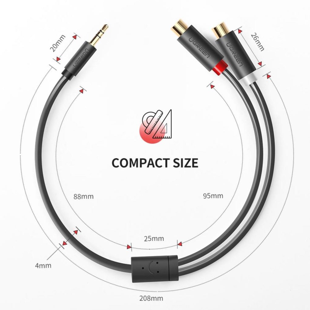 Cabo Adaptador Áudio P2 Macho para 2 RCA Fêmea UGreen - Conectatec
